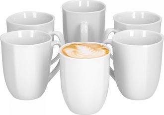 Van Well Lilli 6-er Set Kaffeebecher Porzellan Weiß 350ml, Ø 8cm Höhe 10cm - Kaffee-Pott mit klassischem, glänzendem Design - quadratische Form - große Tasse f