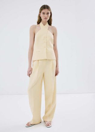 Mango Top lin boutons jaune - Femme - XXS - MANGO