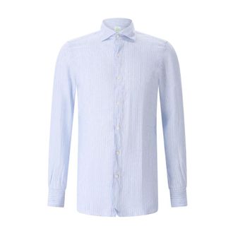 Finamore Homme, Chemises, Bleu, Taille: L Chemise en Lin Ray&eacute;