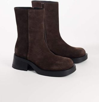 Topshop Lillian bottines chunky &agrave; la cheville couleur chocolat-Marron