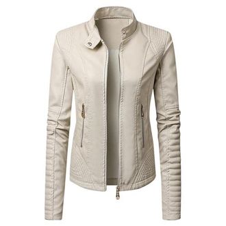Generic Blouson de moto en similicuir avec fermeture &eacute;clair pour femme, blanc, XXL