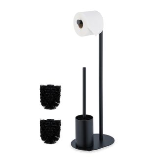 Relaxdays WC Garnitur, Metall, HxBxT: 63x23x17 cm, stehender Klopapierhalter, Toilettenbürste mit Bürstenhalter, schwarz
