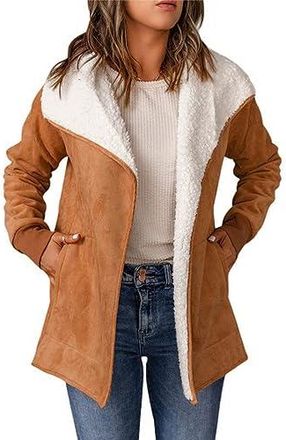 TOMWELL Femme Hiver Chauds Fausse Fourrure en Mouton Manteau de Moto DMolleton en Daim Revers Parka Épaissir Doublé Peluche Parka Blouson Rembourrée Veste A M