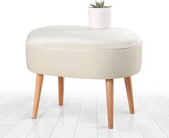 Atelier Del Sofa Elegant Cream Pouffe, 63 x 47 x 44 cm | 100% Velvet, 6 cm Orthopedic Sponge, Wooden Legs | Perfect for Bohemian & Scandinavian Decor