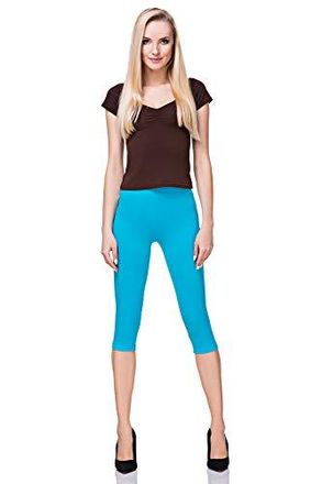 FUTURO FASHION Legging Court en Coton - très Confortable - Grandes Tailles - Turquoise - 44/46 (XXL)