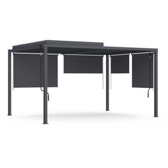 IDMarket Pergola bioclimatique lames orientables acier 3x4 M et 4 stores gris anthracite