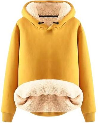 Generic Veste polaire pour femme - Pull à capuche à manches longues pour femme - Pull dhiver long - Pull à capuche - Pull à col rond, jaune, 4XL