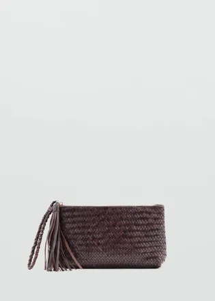 Mango Pochette tress&eacute;es cuir chocolat - Femme - Taille unique - MANGO