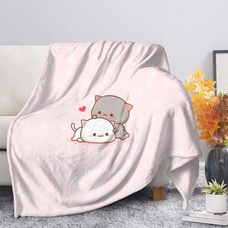 Hugs Idea Sherpa-Decke, Babyrosa, schweres, flauschiges Kunstfell-Überwurf mit Cartoon-Katzenpaar, niedliches Herz, Katze, Pfoten, Erdbeermuster, für Damen und 