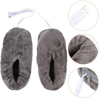 IFUNDOM Chaussures Chauffantes &Eacute;lectriques USB 5V Gris Pantoufles DInt&eacute;rieur R&eacute;utilisables en Peluche Chauffe-Pieds Portables pour Hiver Protection Pied Confo