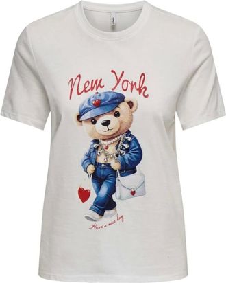 Only Only, Femme, Tops, Blanc, Taille: 40 FR T-shirt en coton imprim&eacute; avec col rond et manches courtes