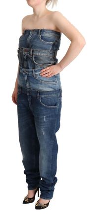 Dolce & Gabbana Womens Dark Blue Cotton Strapless Denim Jumpsuit Dress