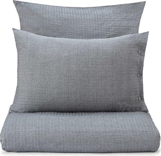 Urbanara Seersucker-Bettw&auml;sche Ansei 80x80 cm - 100% Baumwolle, Schlichte Bettw&auml;sche, Stoff&uuml;berzogene Kn&ouml;pfe, Kopfkissenbezug Kissenbezug - Grau