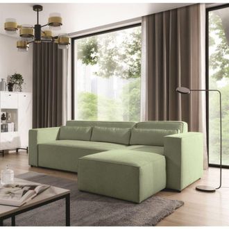 Fun M&ouml;bel Fun Moebel - Ecksofa Schlafsofa waldo Stoff Brooklyn Hellgr&uuml;n Ottomane Rechts
