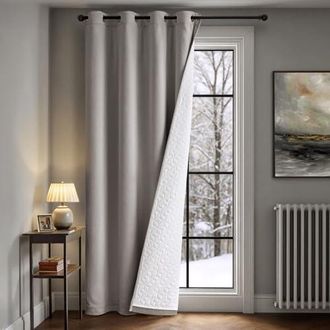 Miulee Gris Rideaux Velours Double Epais avec Doublure Matelassée à Oeillets, Rideau Thermique Isolant Anti Froid et Chaleur pour Porte Dentrée Fenetre, Ride