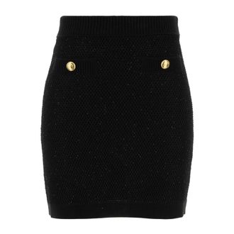 Elisabetta Franchi Schwarzer Rock mit Knopfverzierung- geripptem Bund und geradem Saum - - Skirts - Damen - Schwarzk - L