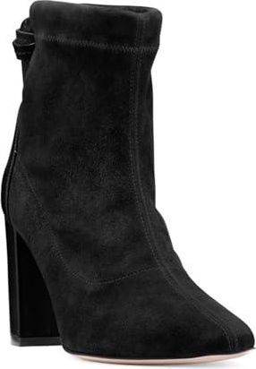 Generic Bottines à Talon Bloc épais de Couleur Unie pour Femmes, Bottines Courtes élégantes en Faux Daim, Chaussures Habillées Confortables et Décontractées à