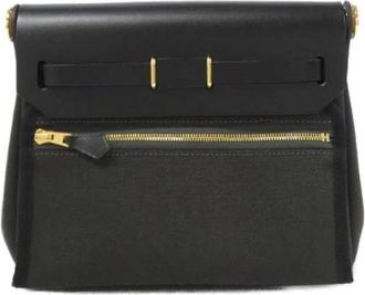 Herm&egrave;s Pre-owned Sac bandouli&egrave;re Herbag Zip PM en toile et cuir Hunter - Femme - Pre-owned - Noir - Taille: ONE Size