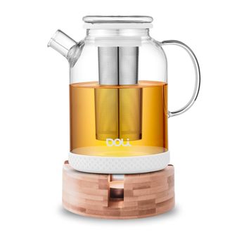 Doli Bottles 1,5L Teekanne und Stövchen Set White - Langes Edelstahl Sieb für pures Aroma - für heiße & kalte Getränke - Spülmaschinenfest - BPA-frei