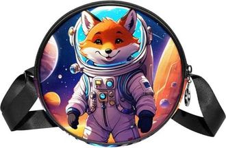 Generic Sac &agrave; bandouli&egrave;re Circle pour femme, petit sac &agrave; bandouli&egrave;re Space Fox avec fermeture &eacute;clair, bretelles r&eacute;glables, sac &agrave; main rond d&eacute;contract&eacute; pour fe