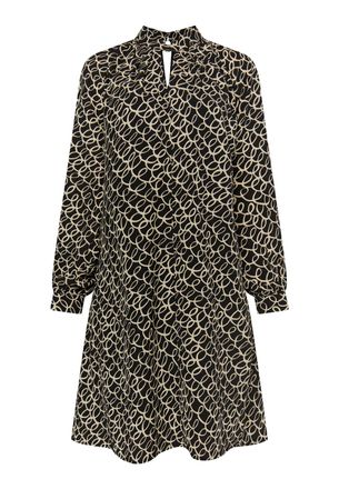 Dreimaster Dreimaster Kleid Langarm Damen schwarz-wollwei&szlig;