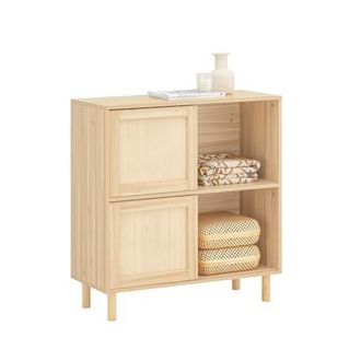 SoBuy Buffet avec Portes Coulissantes - Meuble de Cuisine, Couloir, Rangement pour Entrée, Salon - Naturel, 80x35x87cm, FSB87-N