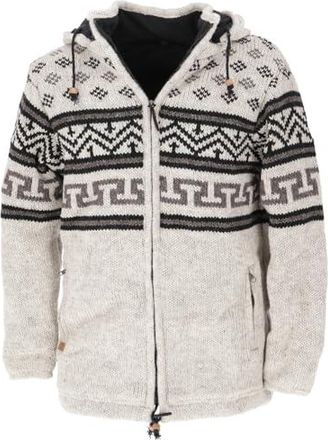 Guru Shop Guru-Boutique, Cardigan en Laine à Motif Nordique, Cardigan Gris Clair/noir, Modèle 5, Size:XXL, Vestes, Cardigans et Ponchos