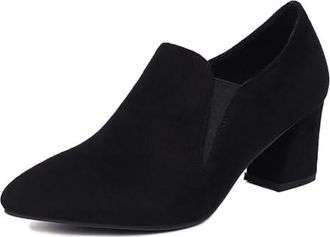 Generic Bottines Professionnelles pour Femme Bout Pointu Talon Bloc Haut Slip-on Bottines Courtes &agrave; la Mode pour Bureau et Soir&eacute;e,Black Suede,40 EU