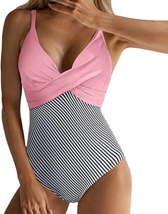 Generic Maillots De Bain Une Pieces Femme Grande Taille Une pièce Ventre Taille Haute Wrap Cravate Dos Monokini FrontCross Maillots de Bain 1 pièce (Grey, S)