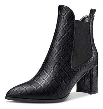 Castamere Bottines Femme Bloc Talon Bout Pointu Bottes Chelsea Talon Haute 7.5CM Noir PU Chaussures EU 40