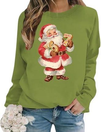 Generic Chandails graphiques pour femmes, imprim&eacute; P&egrave;re No&euml;l amusant 67, pulls de No&euml;l avec dessins anim&eacute;s | Streetwear, vert clair, 3XL