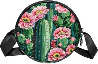 Generic Sac &agrave; bandouli&egrave;re rond pour femme, petit sac &agrave; bandouli&egrave;re motif cactus avec fermeture &eacute;clair, bretelles r&eacute;glables, sac &agrave; main rond d&eacute;contract&eacute; pour f