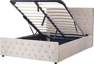 Beliani Bett mit Stauraum Samtstoff AMIENS 140 x 200 cm Taupe