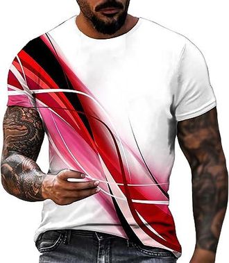 Generic T-shirt dété décontracté à manches courtes et col rond pour homme - T-shirt basique élégant respirant et léger pour le sport et la course à pied, Roug