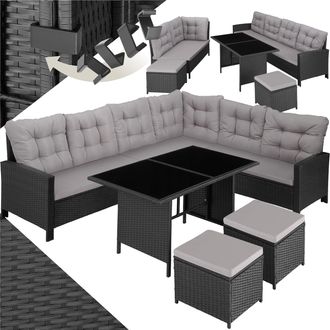 TecTake Polyrattan Lounge Set, Gartenmöbel Set mit Sofa, Hocker + Tisch, Balkon Möbel Outdoor, 5-teilige Sitzgruppe, inkl. Sitz- & Rückenkissen, ideal für Gar
