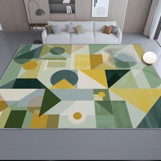Generic Vert Tapis pour Salon 140 x 200 cm, Lavables avec Dos Antid&eacute;rapant, Tapis &agrave; Poils Courts Imprim&eacute; Abstrait &Eacute;l&eacute;gant G&eacute;om&eacute;trique Art D&eacute;co pour Cuisine Sa