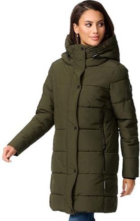 Marikoo B987 Veste dhiver matelass&eacute;e pour femme - Longue et chaude - Avec capuche, Vert olive fonc&eacute;, M