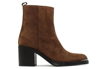 Alpe Bottines &agrave; talon large, daim, cuir, fermeture &eacute;clair, demi-tige, classique, Chelsea, bout arrondi pour femme, marron, 37 EU