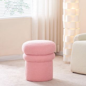 Generic Boucle Ottoman Hocker - Teddy Samt Fußstütze for Wohnzimmer, Schlafzimmer (33x33x42cm), Pink1
