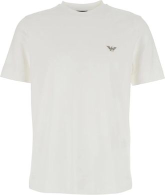 Emporio Armani Homme, Tops, Blanc, Taille: L T-shirt en jersey &eacute;pais avec broderie logo en relief