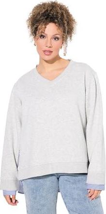 Ulla Popken 2-in-1-sweatshirt, V-Ausschnitt, Langarm Maillot de survêtement, Mélange de Gris Clair, 62-64 Femme