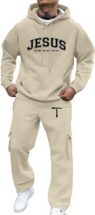 Generic Ensemble de surv&ecirc;tement pour homme avec imprim&eacute; lettres, sweat &agrave; capuche, jambe droite, poche d&eacute;contract&eacute;e, mode quotidienne, jogging, haut et pantalo