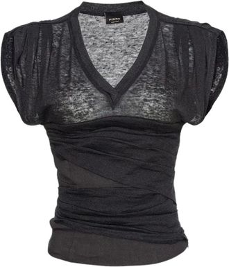 Pinko Pinko, Femme, Blouses et Chemises, Noir, Taille: 38 FR Ribbed Tank Top