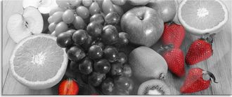 Pixxprint Glasbild Panorama, Wandbild aus Echtglas, Obst auf Holz, 120x50 cm, inkl. Aufhängung und Abstandshalter