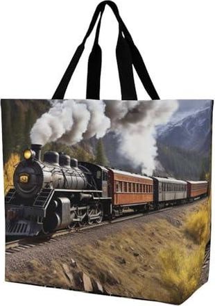Generic Train De Locomotives &Agrave; Vapeur Sac Cabas Pliable Sacs De Courses D&eacute;contract&eacute; Sac A Main Femme Pour Plage Travail Shopping