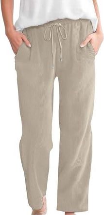 Generic Pantalon classique en velours côtelé à jambe droite pour femme - Taille élastique de couleur unie, pantalon de travail confortable et décontracté pour