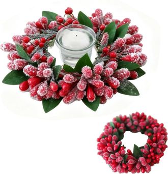 Generic Weihnachts Kerzenringe, 1/4 St&uuml;ck K&uuml;nstlicher Roten Beeren Kranz Kerzenring Kerzenhalter Weihnachtskerzenringe f&uuml;r S&auml;ulen Rustikal Hochzeit Kernst&uuml;ck 