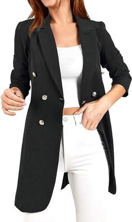 Generic Blazer Noir pour Femme, Coupe décontractée, Ouvert sur Le Devant, Manches Longues, col à Revers, idéal pour Le Travail ou Bureau