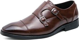 Generic Chaussures richelieu à double sangle moine pour homme - Mode classique - Bout ailé - Chaussures basses à enfiler - Chaussures décontractées et confort