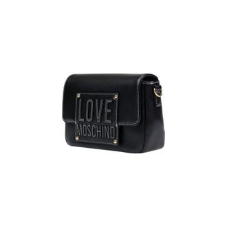 Love Moschino Womens Logo-Embossed Polyurethane Shoulder Bag Black